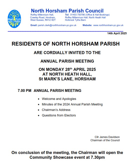 Annual Parish Meeting – 28th April 2025 | North Horsham Parish Council