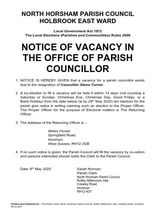 Parish Councillor Vacancy | North Horsham Parish Council